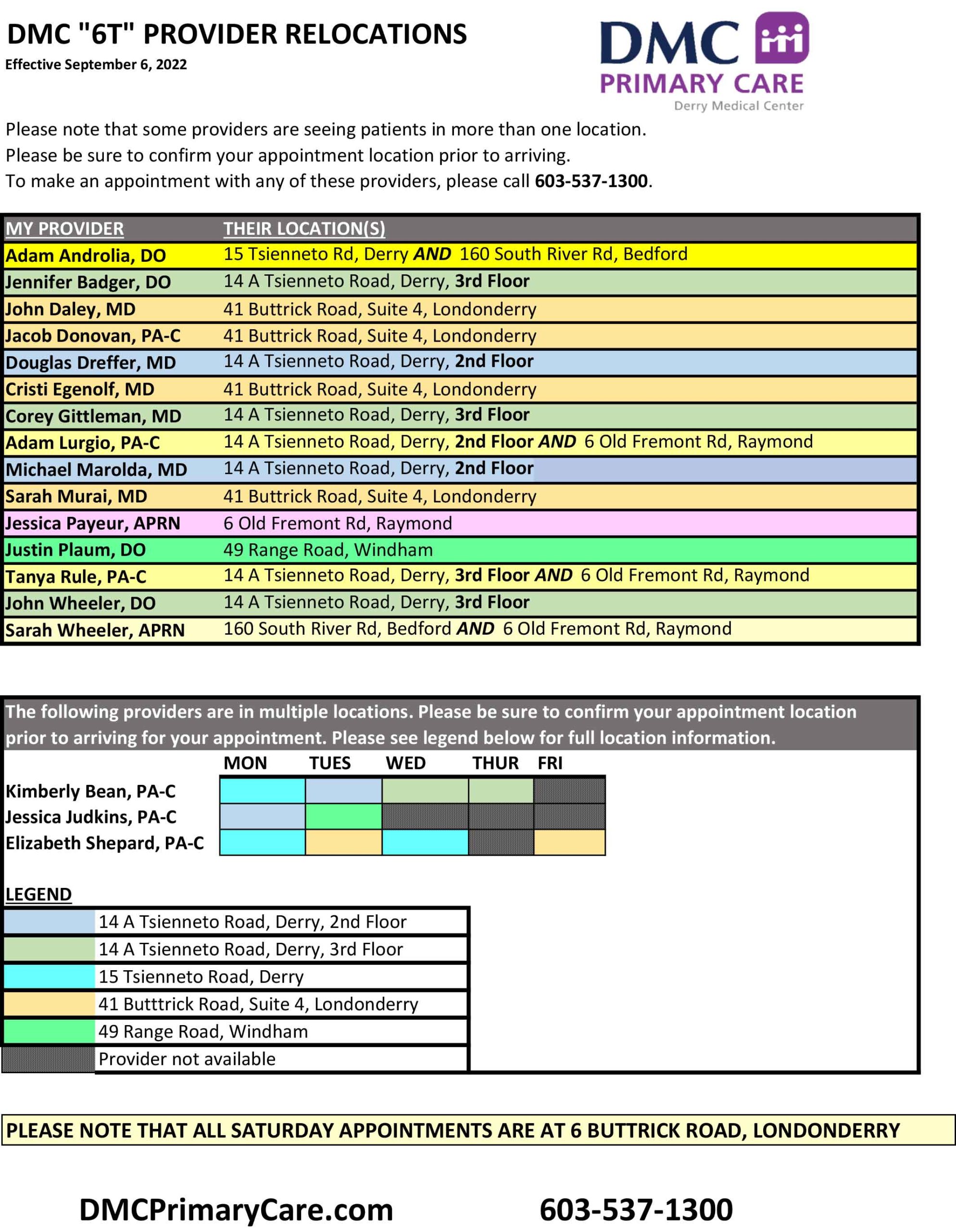 DMC Derry #6 Provider Relocation Directory - DMC Primary Care